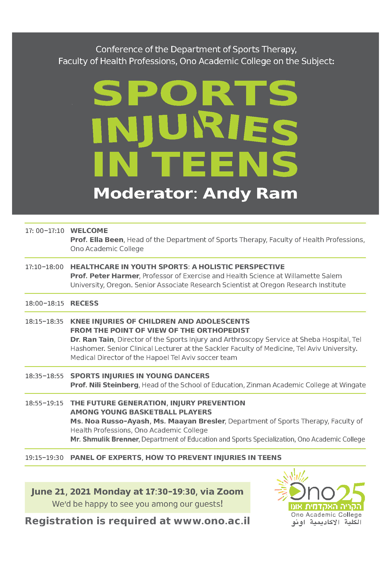 “Sports Injuries in Teens” Conference - Ono Academic College
